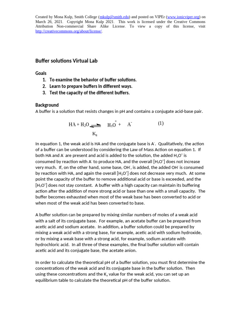 Buffer Solutions Virtual Lab 0 Pdf