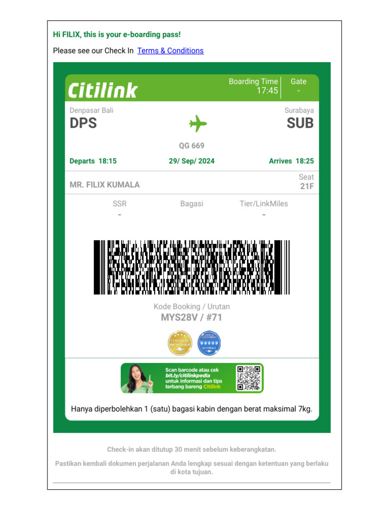 Citilink Boarding Pass | PDF