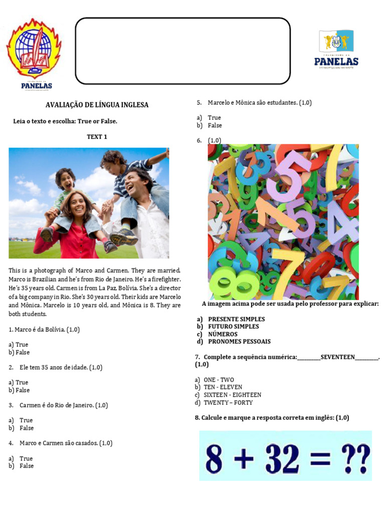 Atividade Diagnóstica - Inglês - 6º Ano - I UNIT.2023pdf | PDF