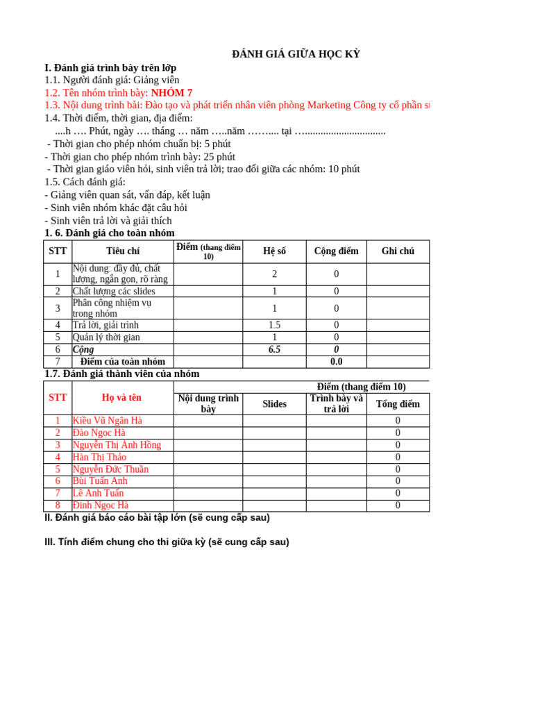 24-5-2024 - Khung Đánh Giá Giữa Học Kỳ | PDF