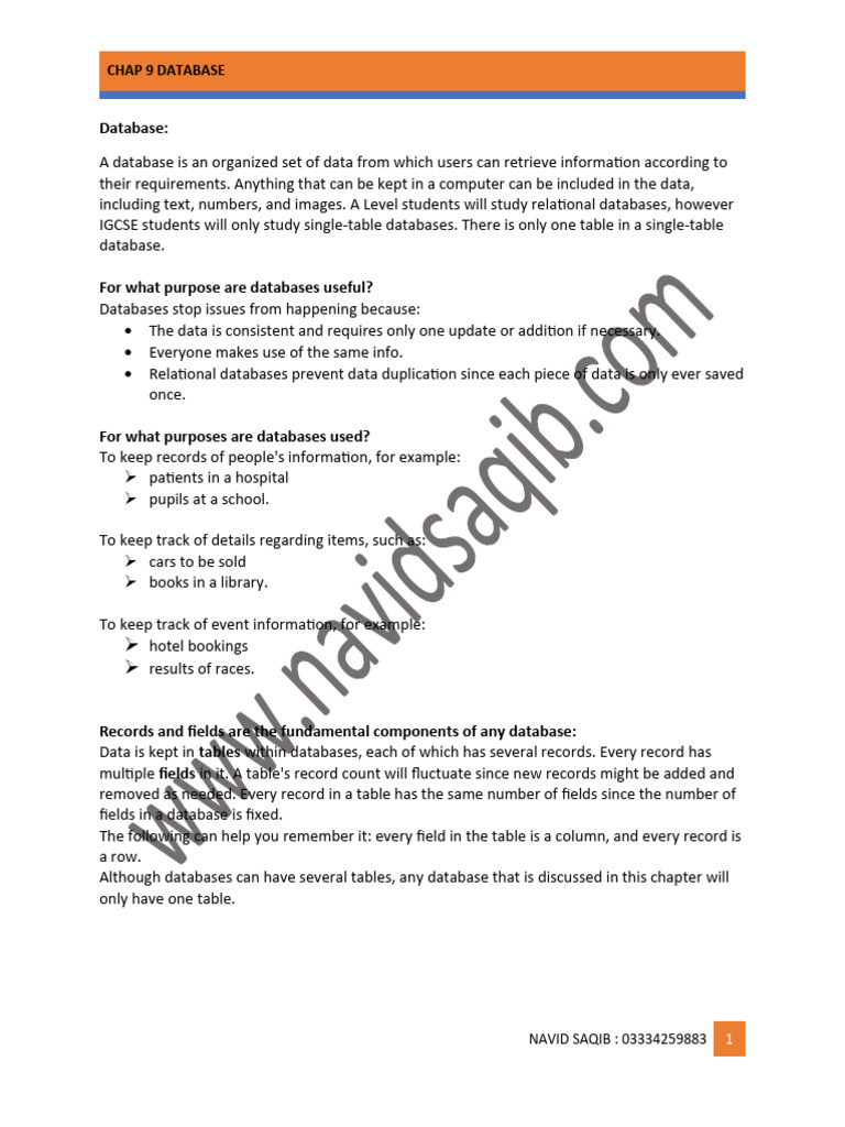 Chapter 9 Database | PDF