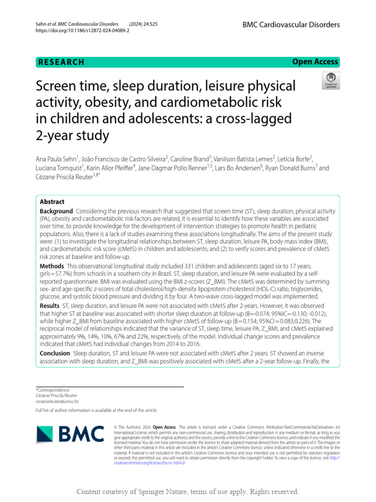 Screen Time Sleep Duration Leisure Physical Activi | PDF