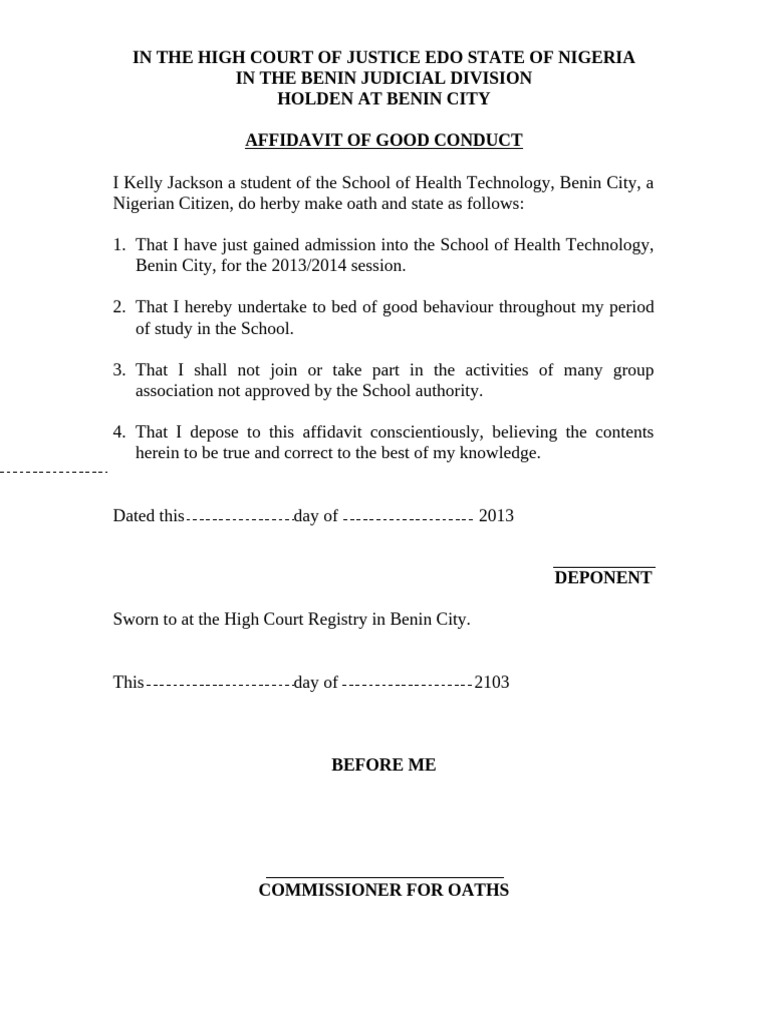 Affidavit of Good Conduct | PDF