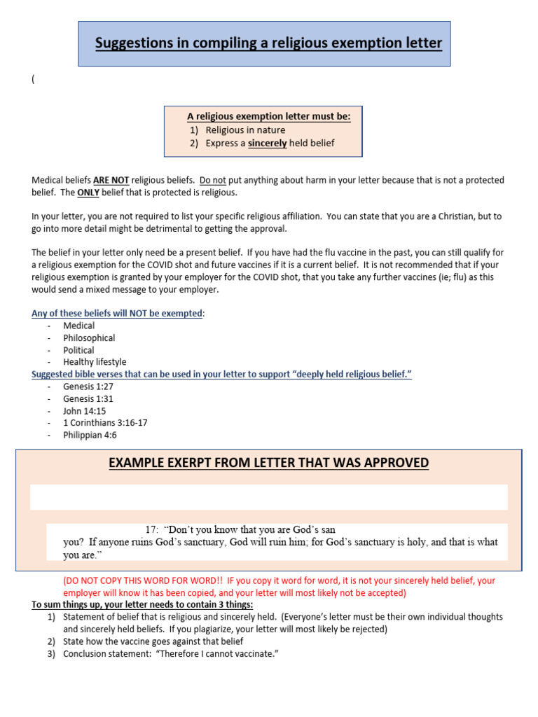 Religious Exemption Letter Tips For HC Workers | PDF