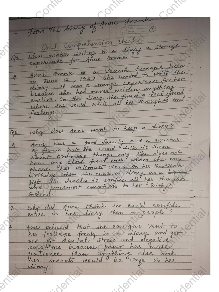 From the diary of Anne Frank..notes | PDF