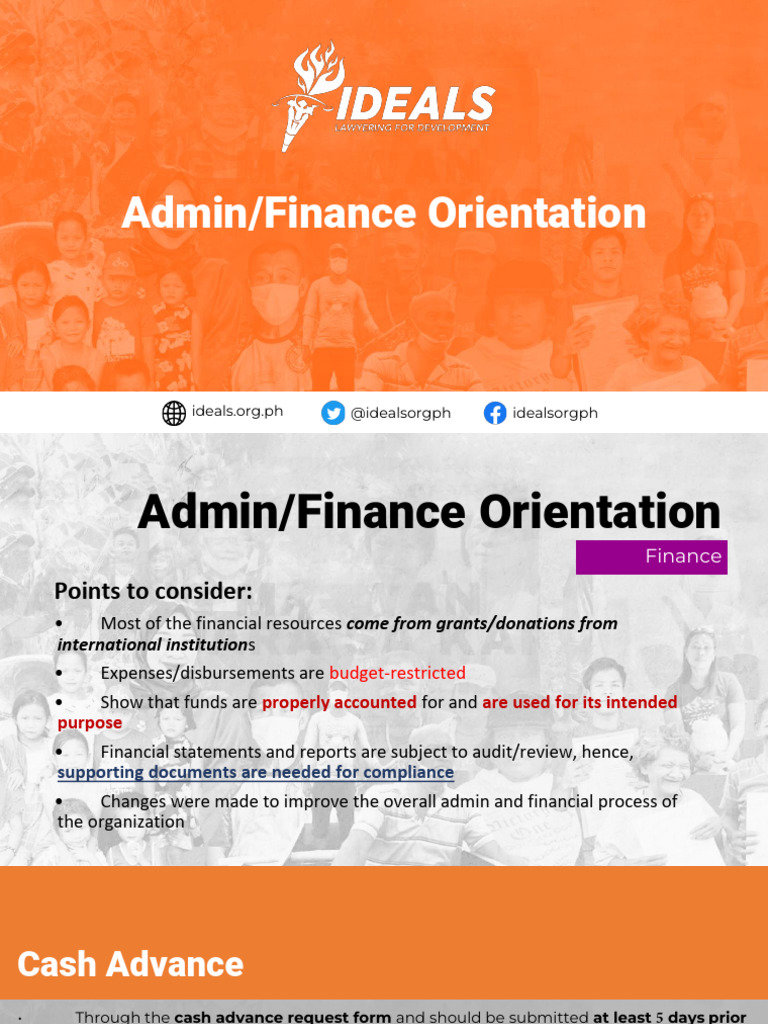 Admin and Finance Orientation Presentation | PDF