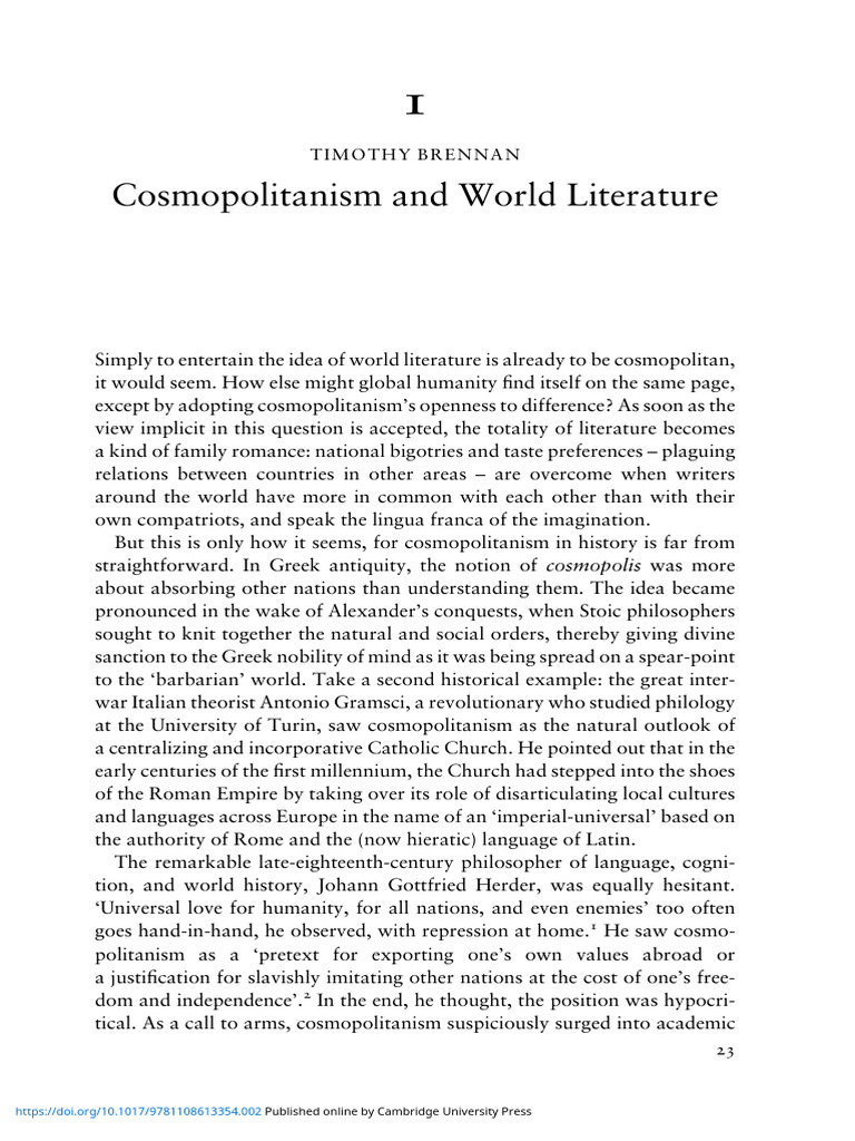 Cosmopolitanism and World Literature | PDF