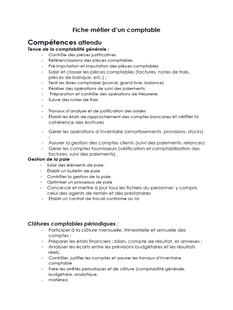 Fiche métier comptable | PDF