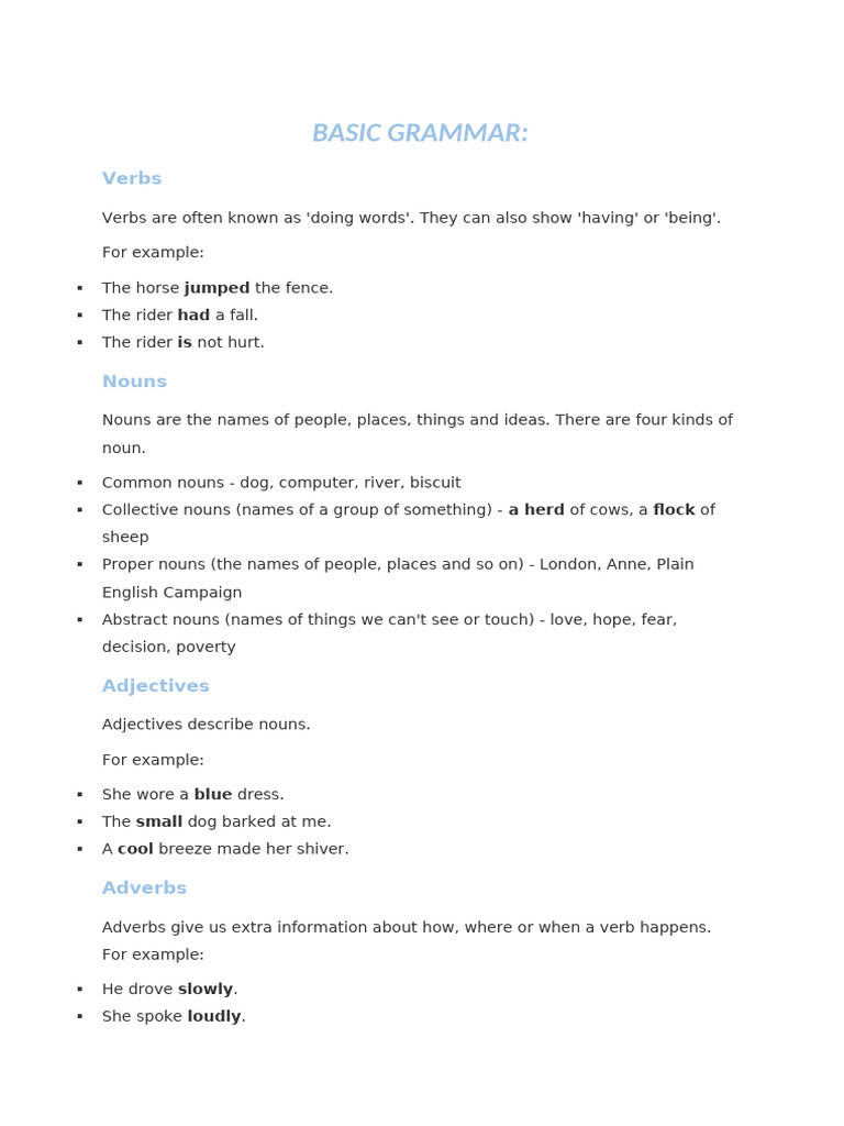 Basic Grammar | PDF | Language Arts & Discipline