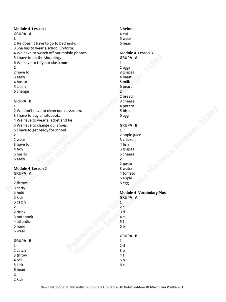 New Hot Spot 2 Short Tests Module 4 Answer Key | PDF