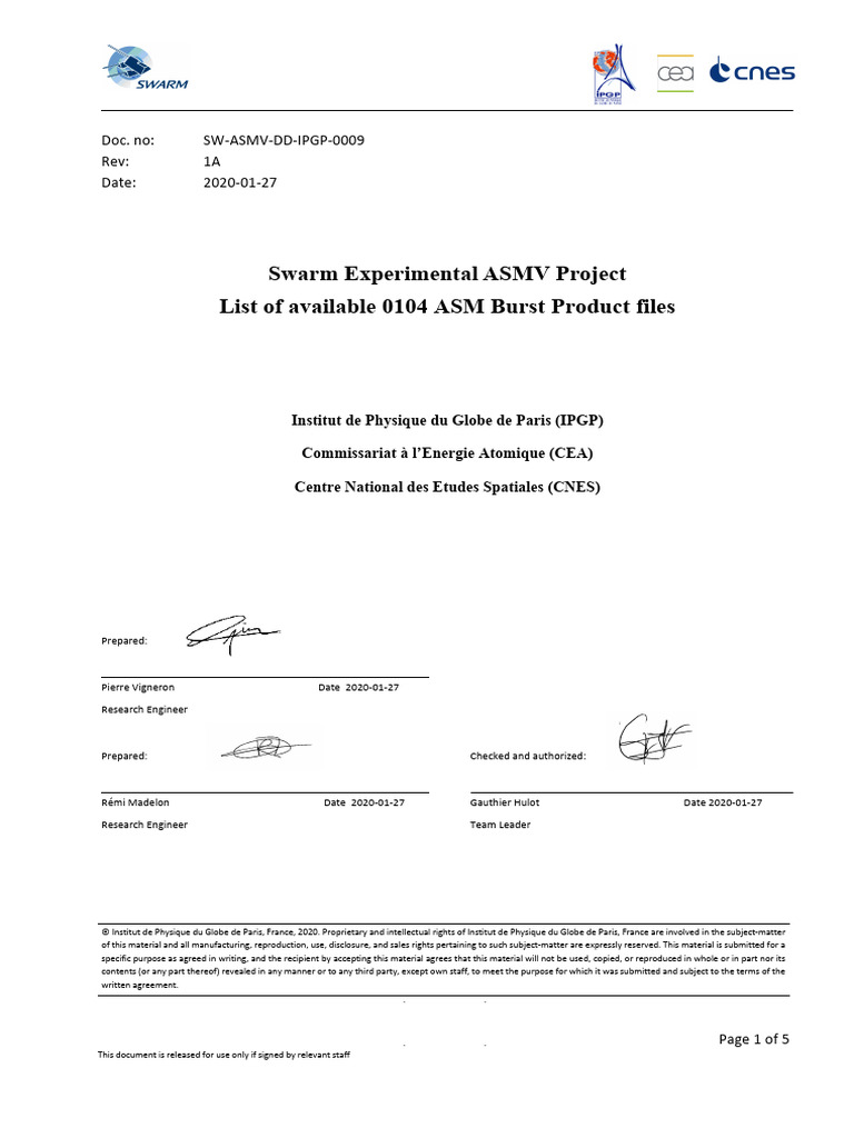 SW-ASMV-DD-IPGP-0009 List of 0104 ASM Burst Product Files | PDF