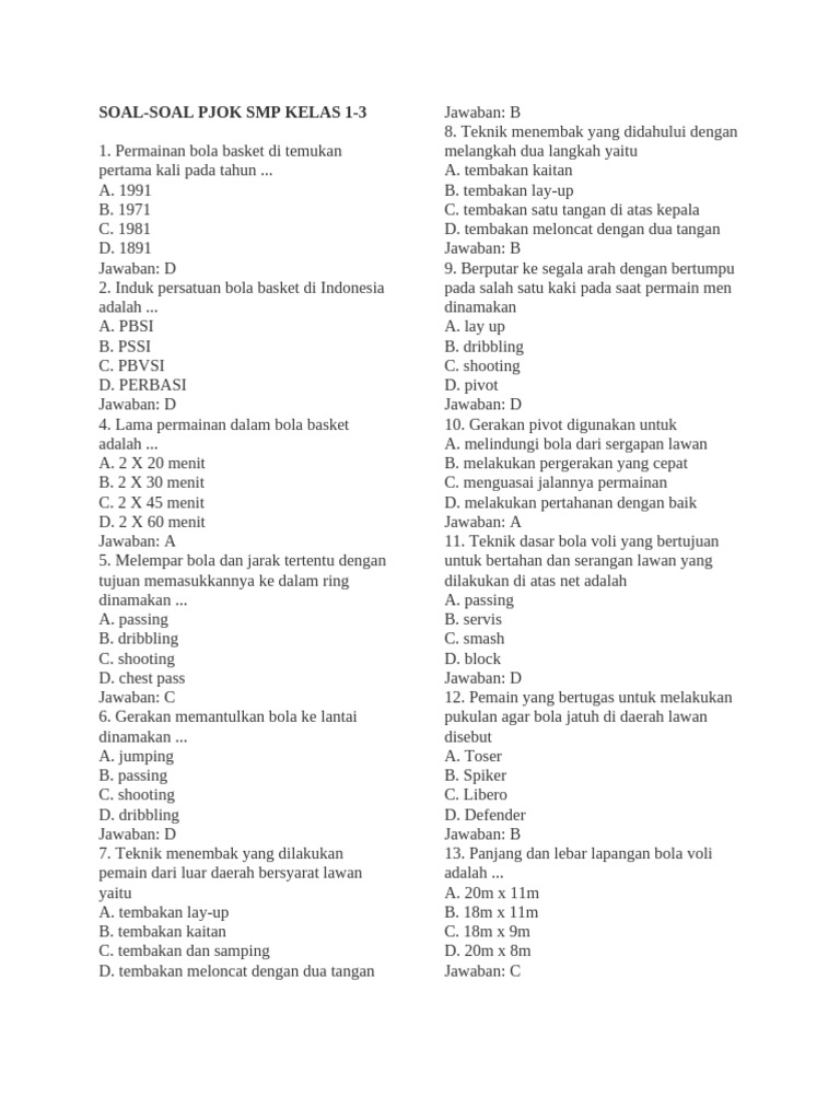 SOAL-SOAL PJOK 10 MP | PDF