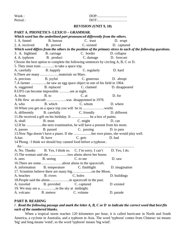 Review Unit 9,10 | PDF