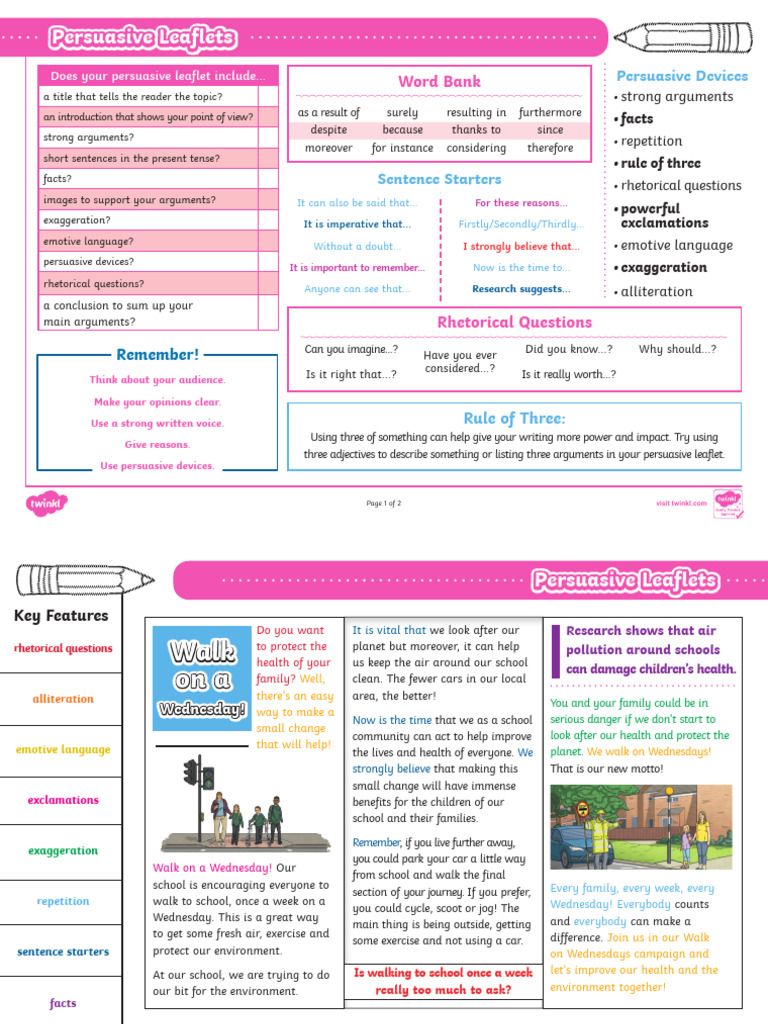 Writing Persuasive Leaflet Knowledge Organiser - Ver - 1 | PDF