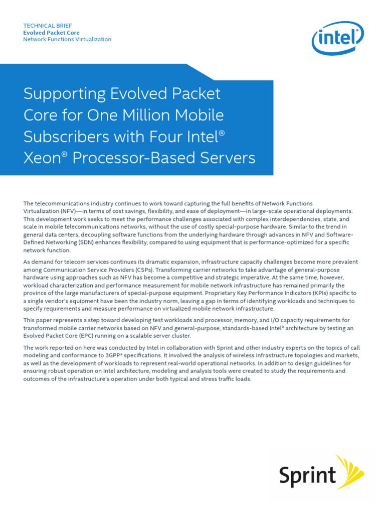 Supporting Evolved Packet Core Intel Xeon Processor Based Servers | PDF