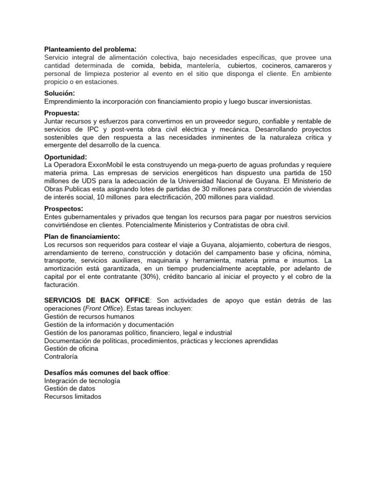Servicios de Alimentación Colectiva y Back Office | PDF | Finance ...