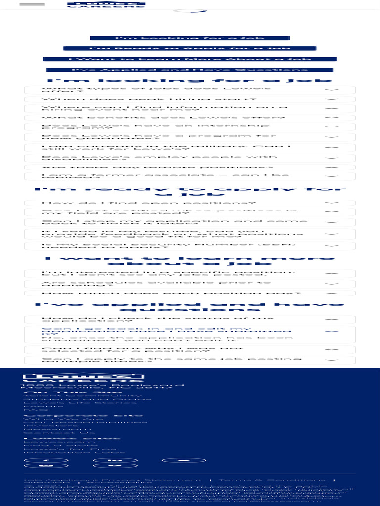 Frequently Asked Questions Lowe's Careers | PDF