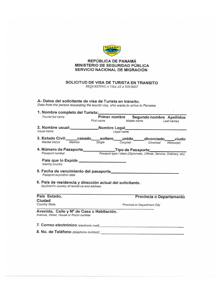 Formulario Visa Transito | PDF