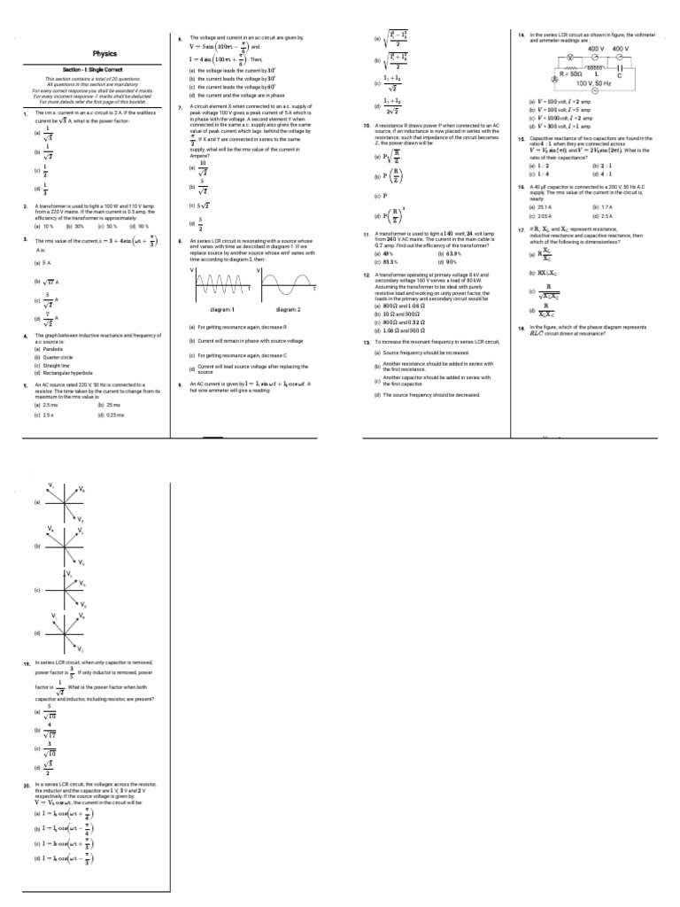 Alternating - Current Quick Response Test | PDF | Electrical Network ...
