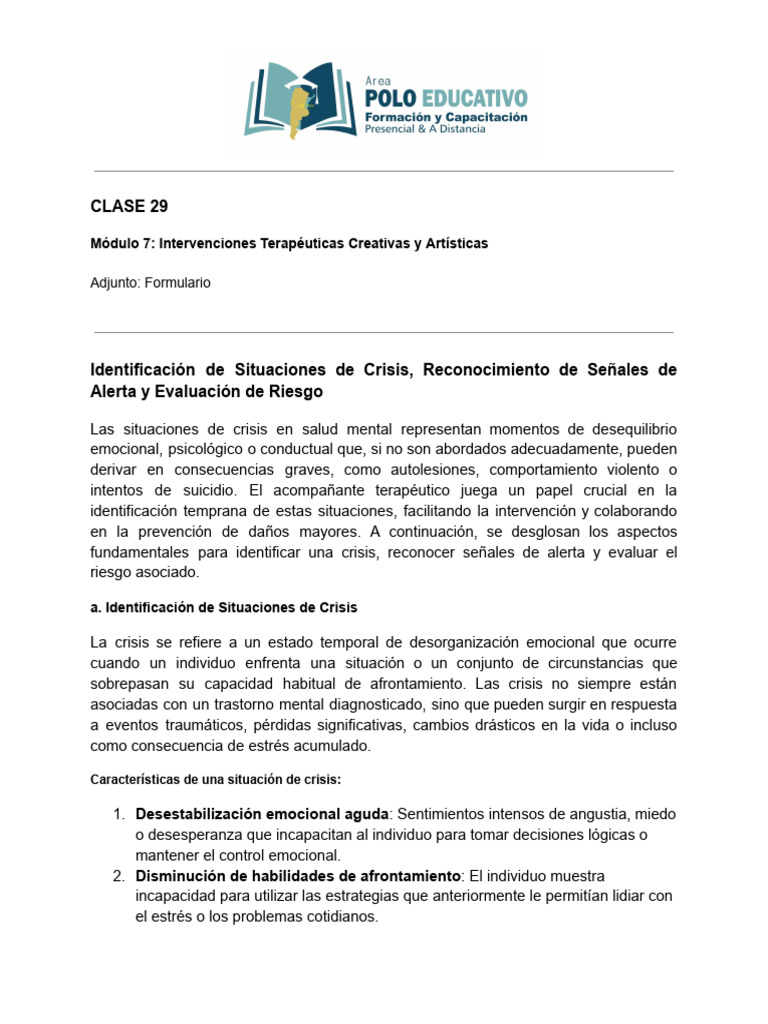 Identificación de Situaciones de Crisis, Reconocimiento de Señales de ...