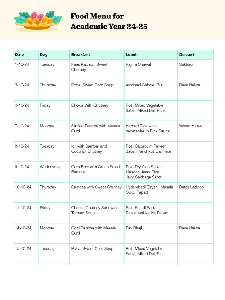 AIS Food Menu October 2024 | PDF