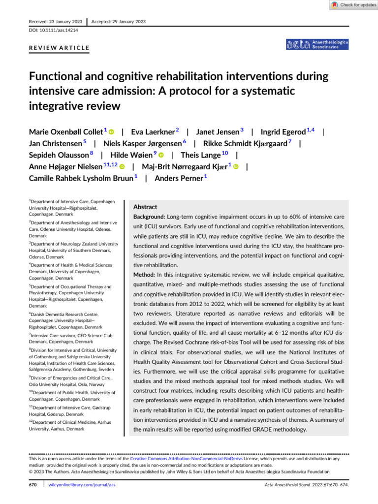 Acta Anaesthesiol Scand - 2023 - Collet - Functional and cognitive rehabilitation interventions ...