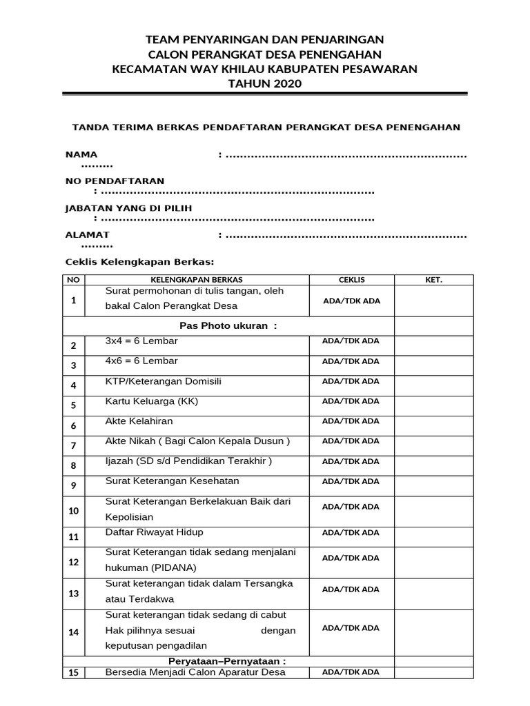 Ceklis Kelengkapan Berkas | PDF
