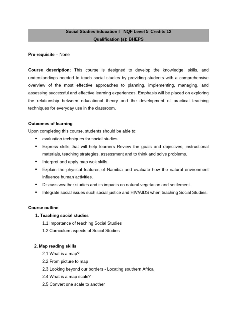 Social Studies Education Course Overview | PDF | Map | Liberal Arts ...