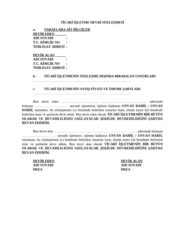 Ticari Isletme Devri Sozlesmesi | PDF