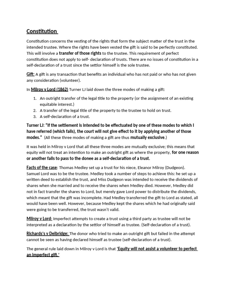 Constitution Notes | PDF | English Trust Law | Politics