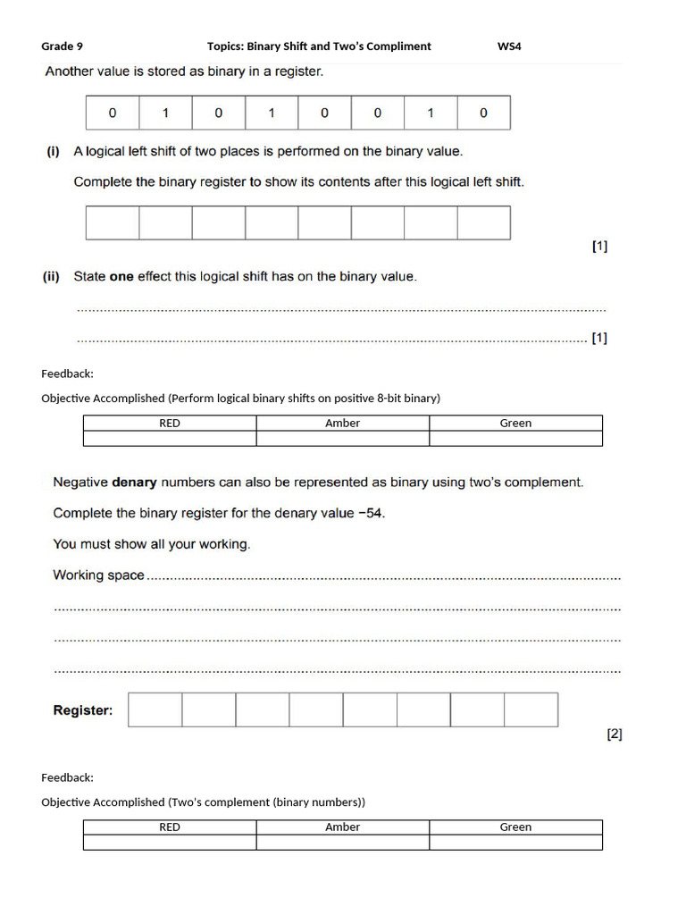 Binary Shift and two's Complement | PDF