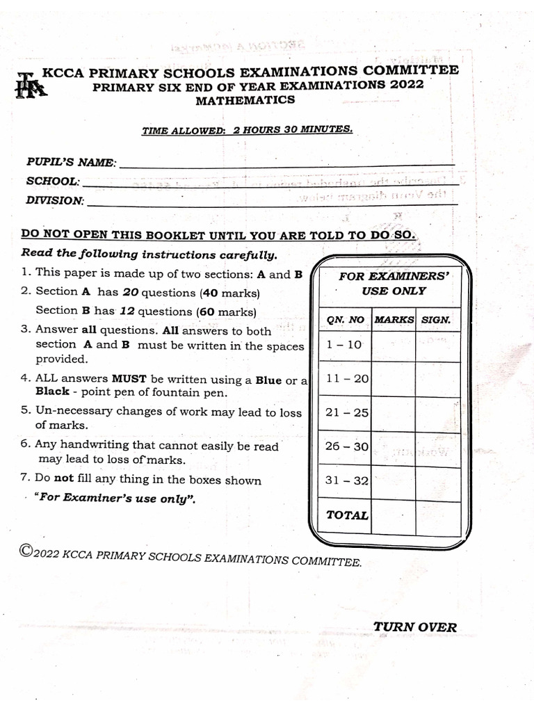 p6 End of Year MTC Exam | PDF