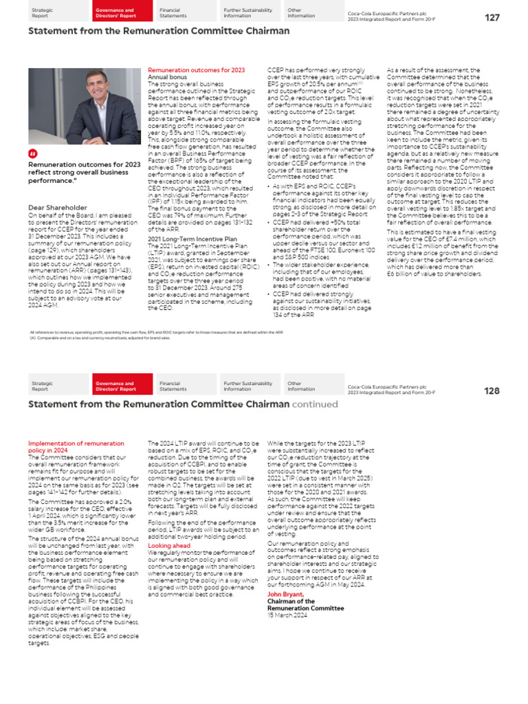 127 Statement From The Remuneration Committee Chairman | PDF