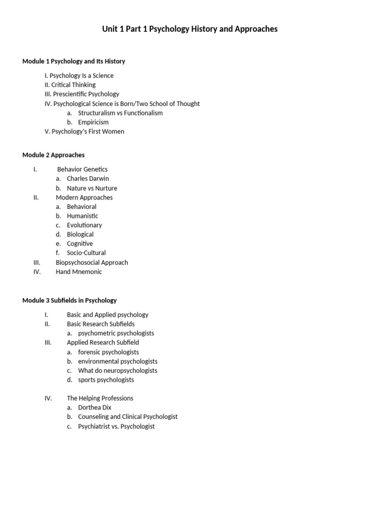 AP Psychology Unit 1.1 Outline | PDF