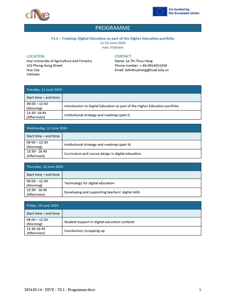 DIVE - T3.1 - Programme | PDF