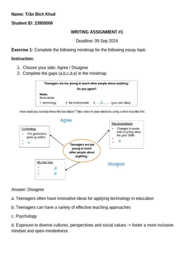 TRẦN BÍCH KHUÊ - 23950006 - WRITING ASSIGNMENT ^N1 | PDF