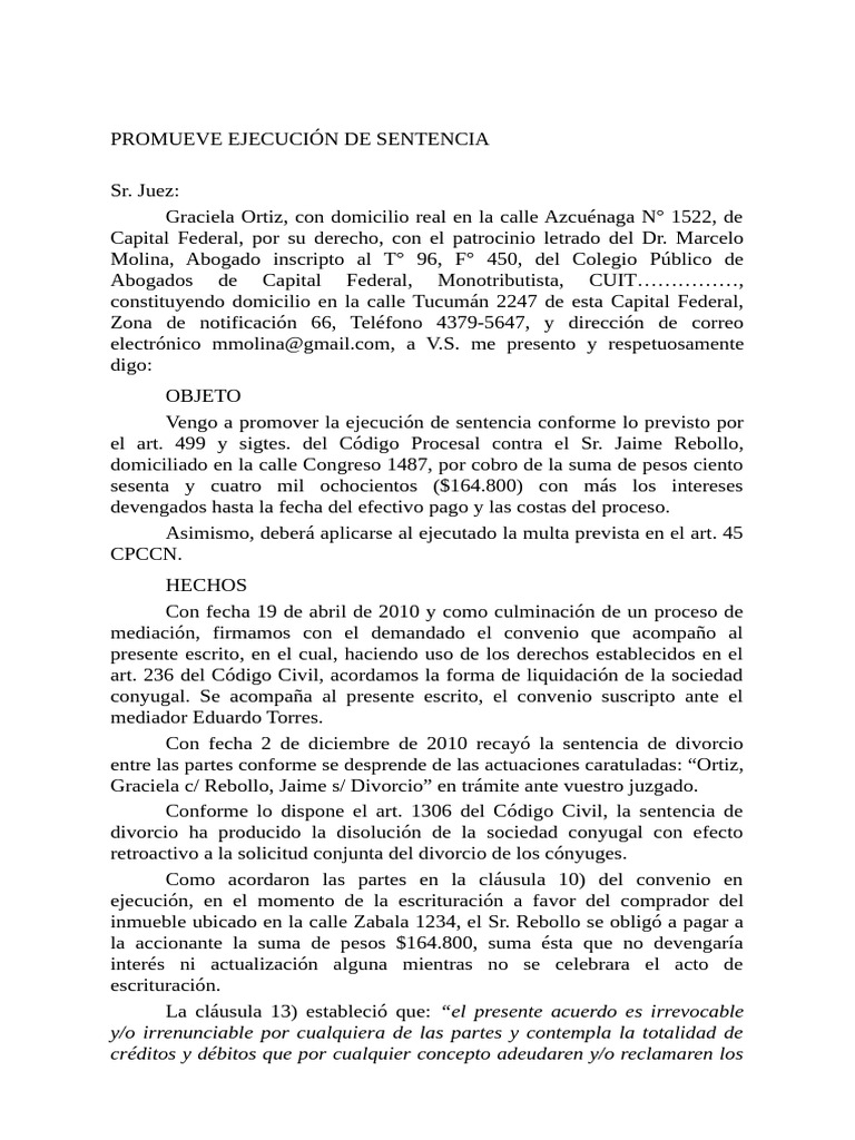 40-EJECUCION DE SENTENCIA-Modelos Civil Familia | PDF