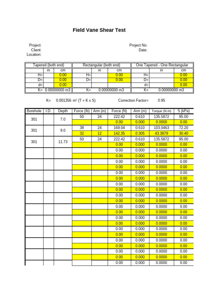 Lab Vane shear Calculations | PDF