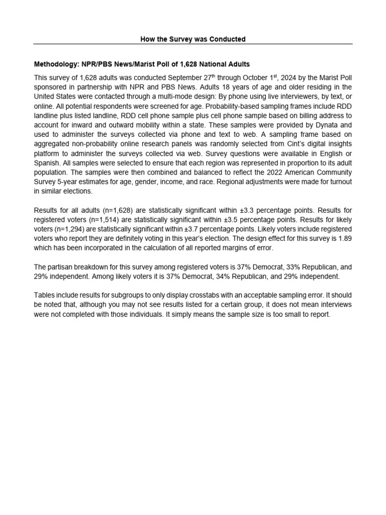 NPR PBS News Marist Poll USA NOS and Tables 202410021120 1 | PDF ...
