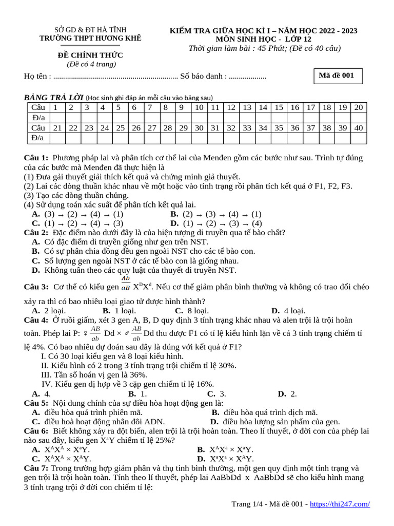 ĐỀ GKI HÀ TĨNH - HƯƠNG KHÊ | PDF