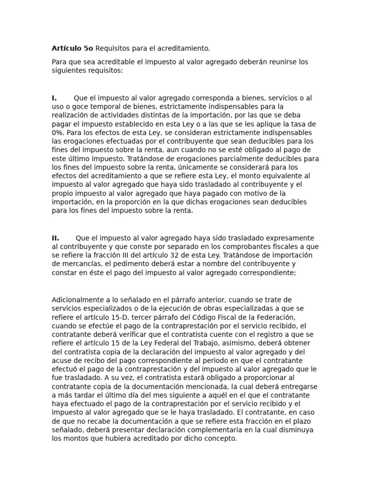 Artículo 5o LIVA | PDF | Impuestos | Impuesto al valor agregado