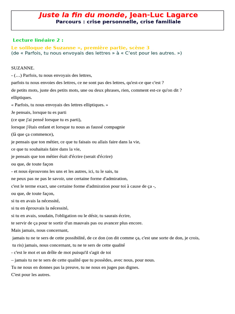Texte Soliloque de Suzanne | PDF