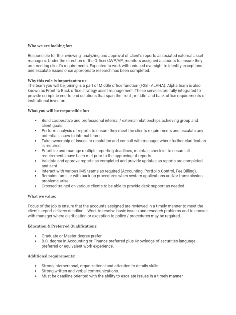 Middle Office JD - A2 | PDF