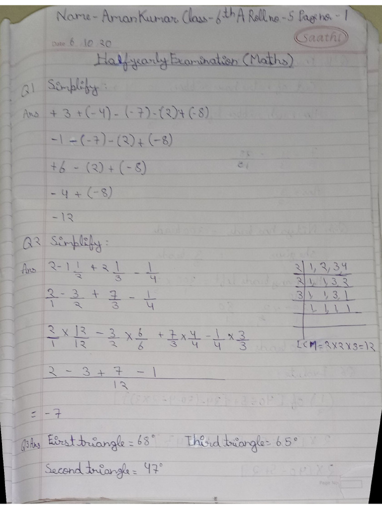 Maths Halfyearly Examination | PDF