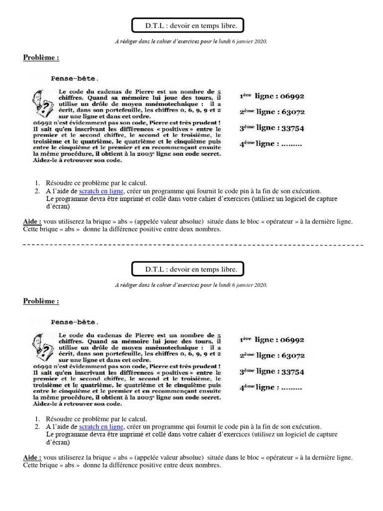 DTL 3eme Code Scratch | PDF