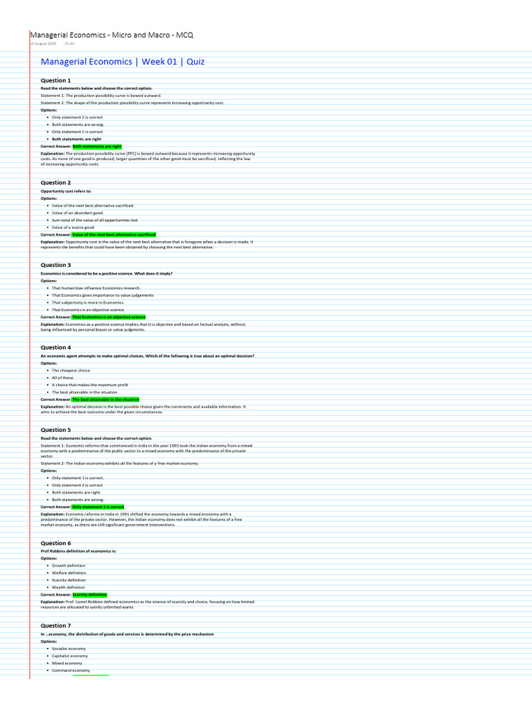 Managerial Economics - Micro and Macro - MCQ | PDF