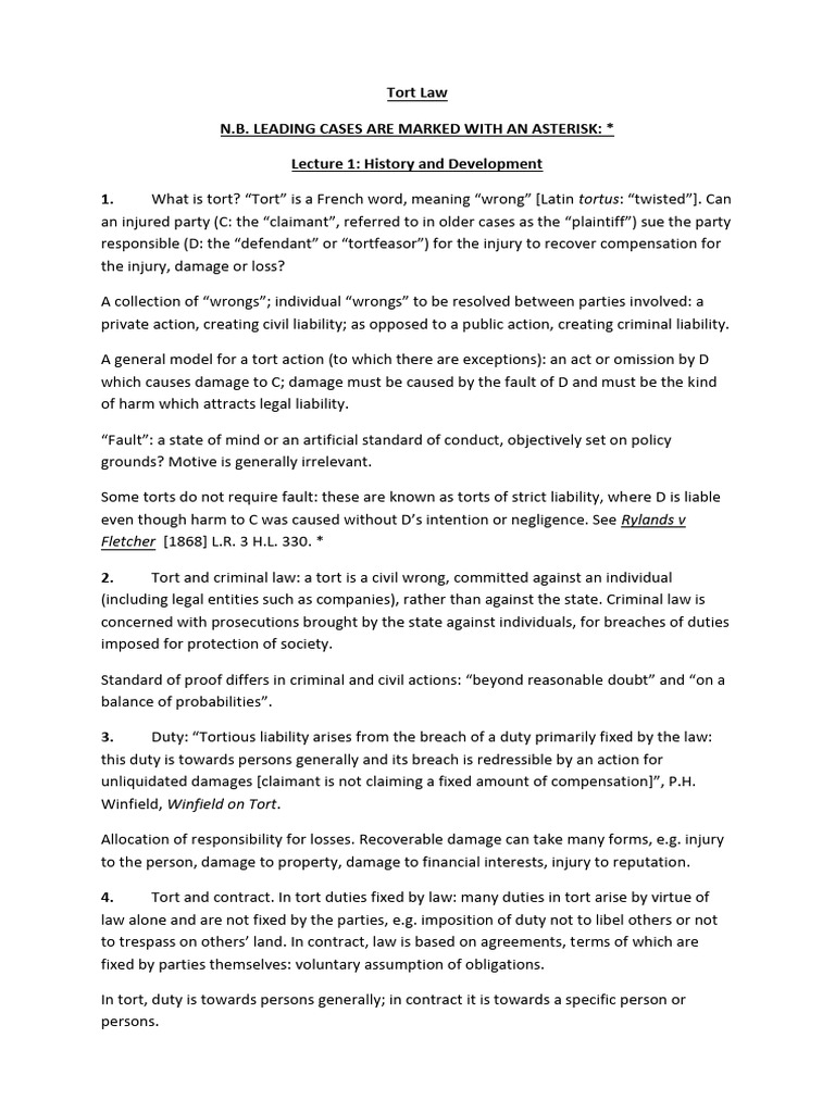 Tort Lecture Notes | PDF