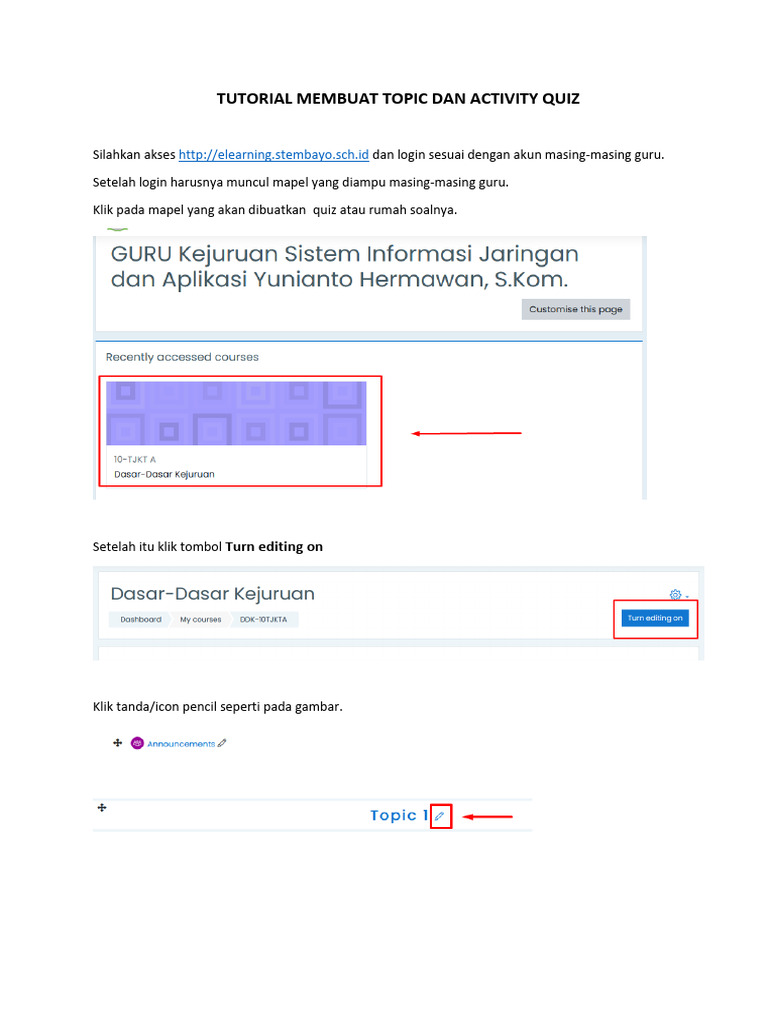Tutorial Membuat Topic Dan Activity Quiz | PDF | Karier & Perkembangan | Seni