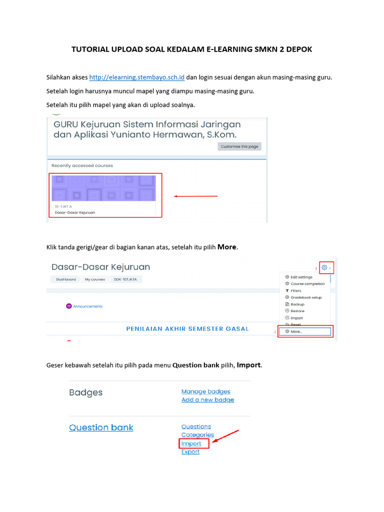 Tutorial Upload Soal Ke E-Learning | PDF