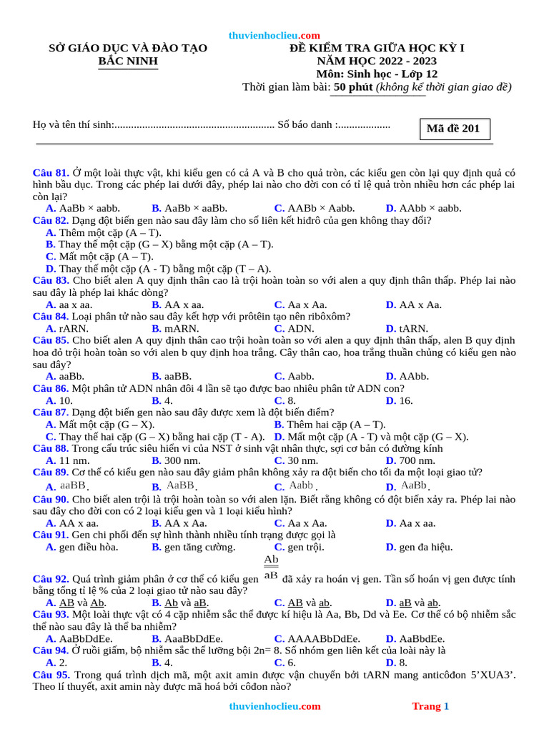 ĐỀ KT GKI BẮC NINH | PDF